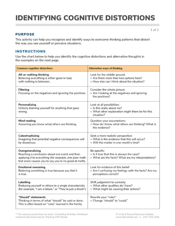 Identifying Cognitive Distortions - Crisis & Trauma Resource Institute