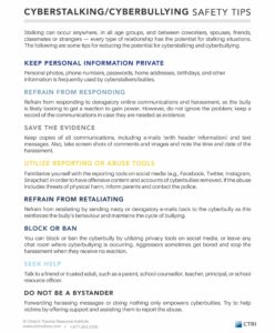 Cyberstalking/Cyberbullying Safety Tips - Crisis & Trauma Resource ...