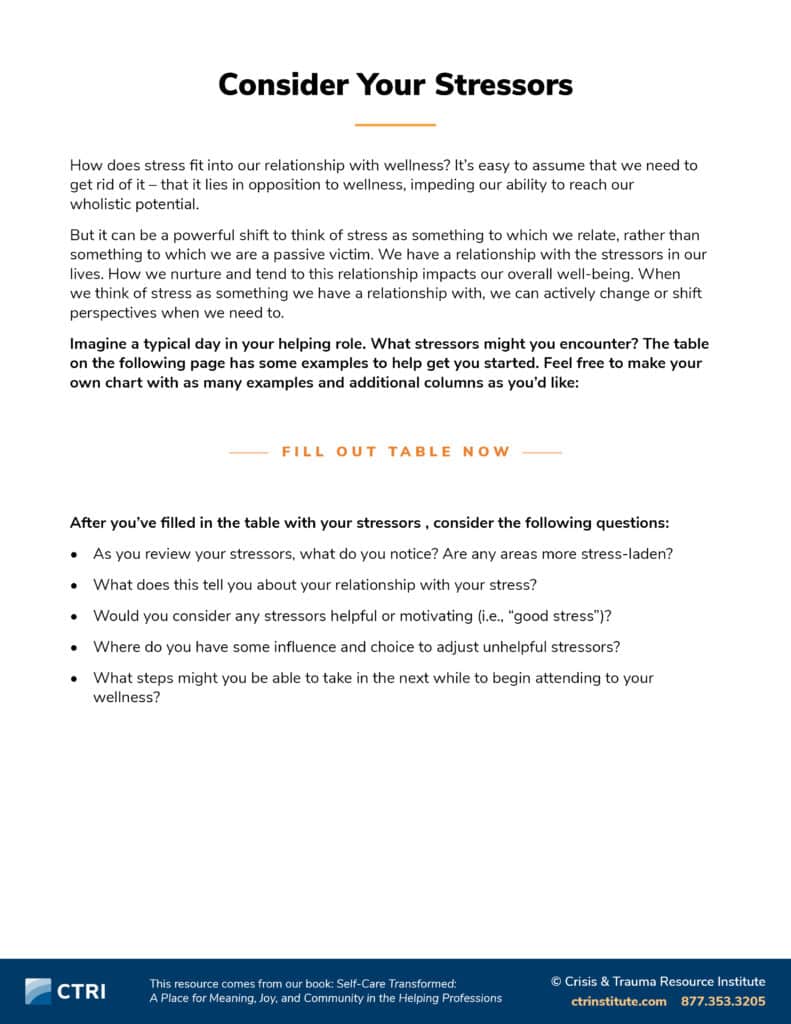 Consider Your Stressors - Crisis & Trauma Resource Institute