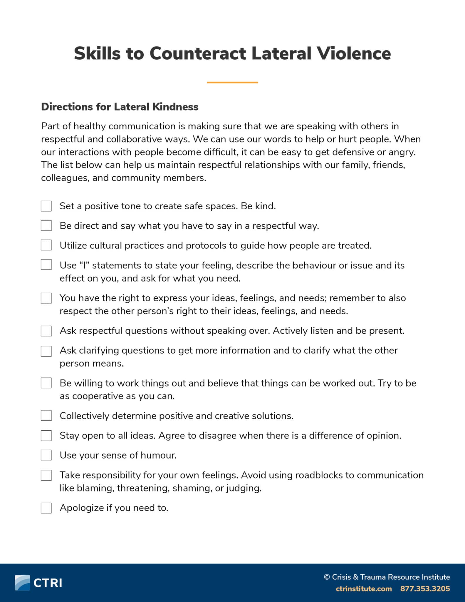 Skills To Counteract Lateral Violence - Crisis & Trauma Resource Institute