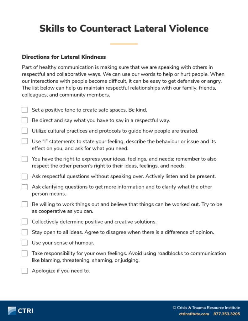 Skills To Counteract Lateral Violence - Crisis & Trauma Resource Institute
